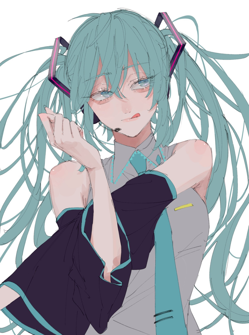 Safebooru - 1girl aqua eyes aqua hair aqua necktie black sleeves collared shirt commentary ...