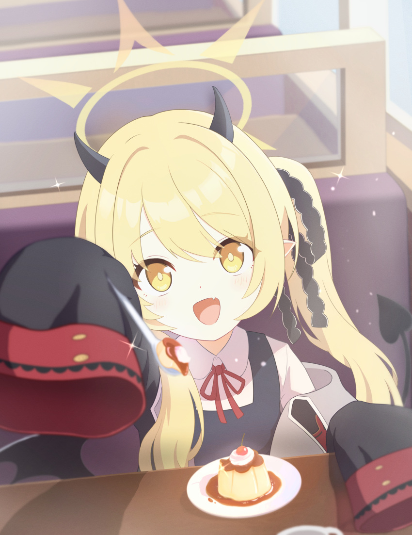 Safebooru - 1girl absurdres black coat black horns black wings blonde hair blue archive blush ...