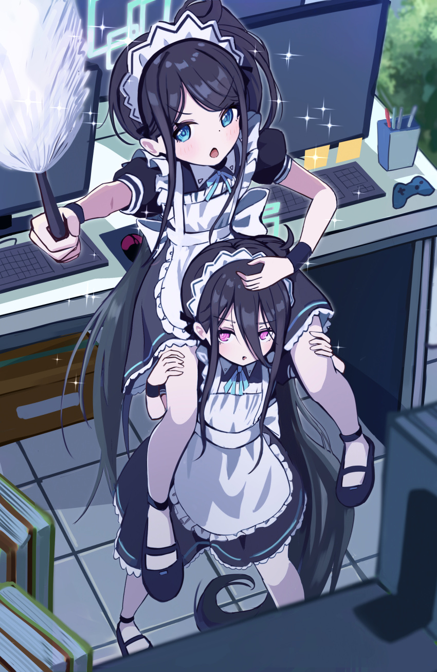 Safebooru - (blue archive) 2girls absurdly long hair absurdres alternate costume apron aris ...