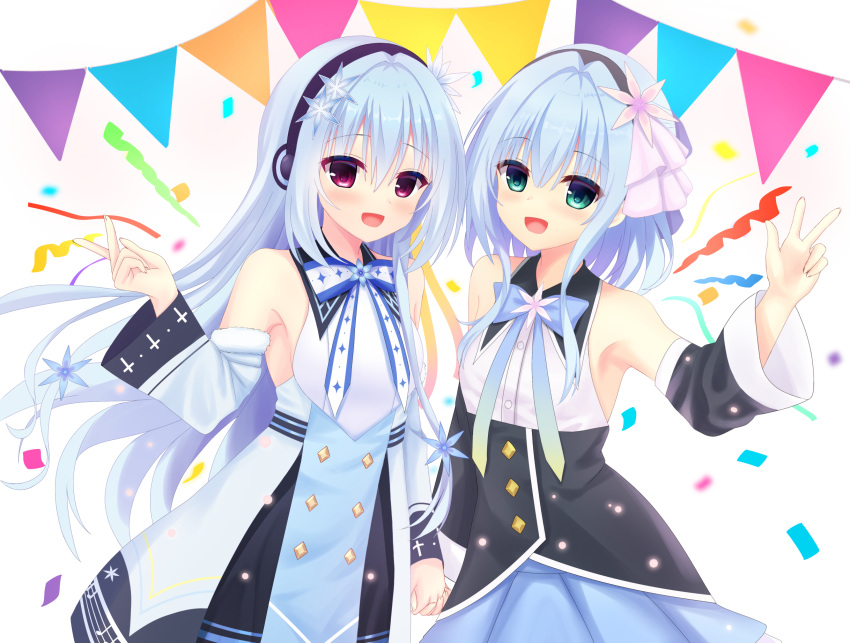 Safebooru - 2girls :d arm at side bare shoulders black hairband blue ...