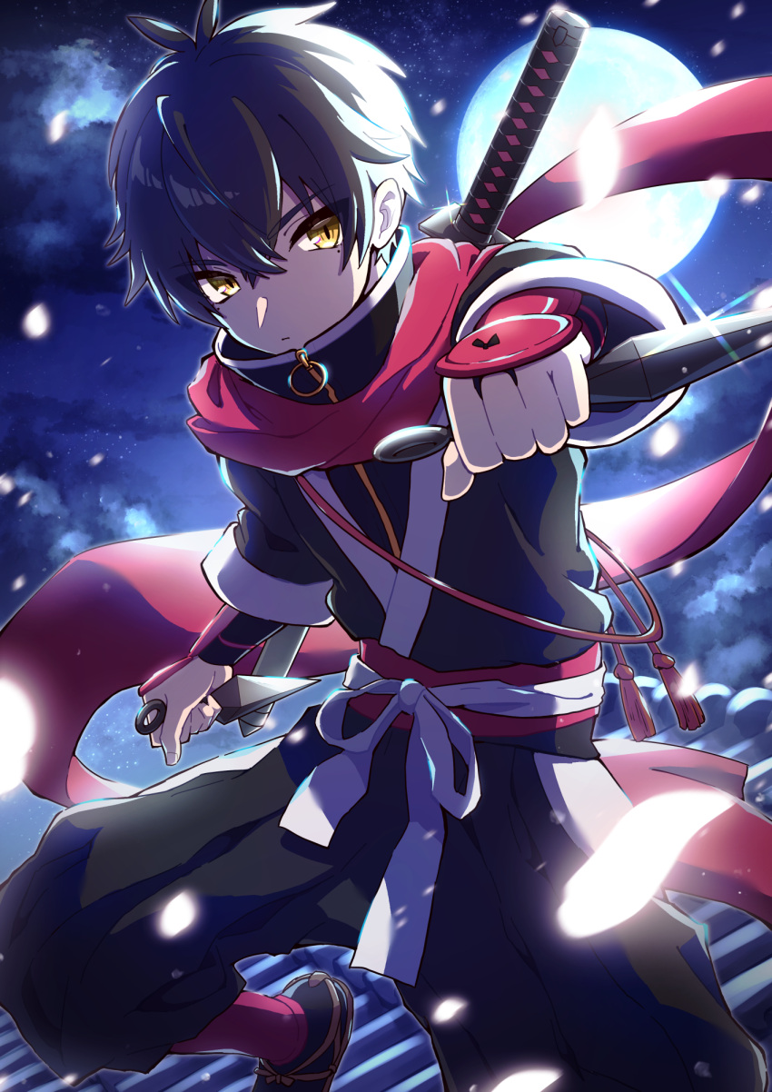 Safebooru - 1boy armor black hair expressionless full moon highres ...