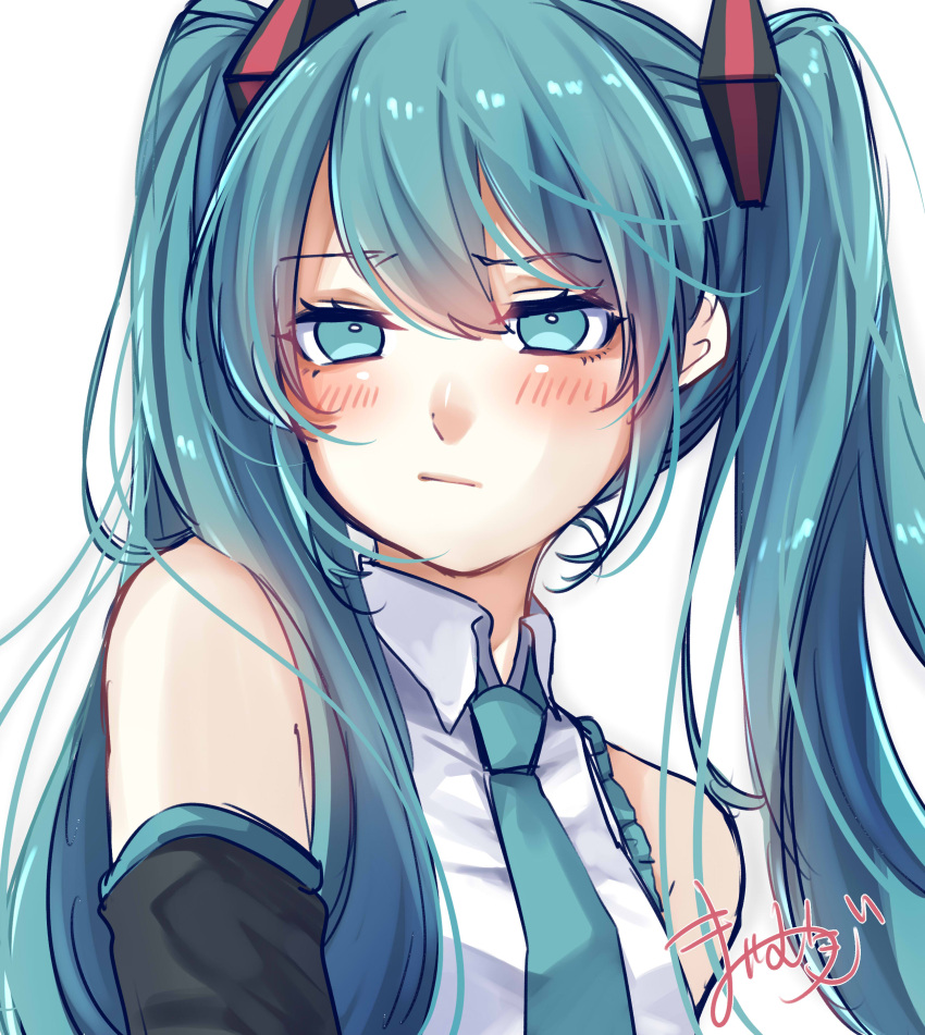 Safebooru - 1girl absurdres aqua eyes aqua hair aqua nails aqua necktie bare shoulders black ...