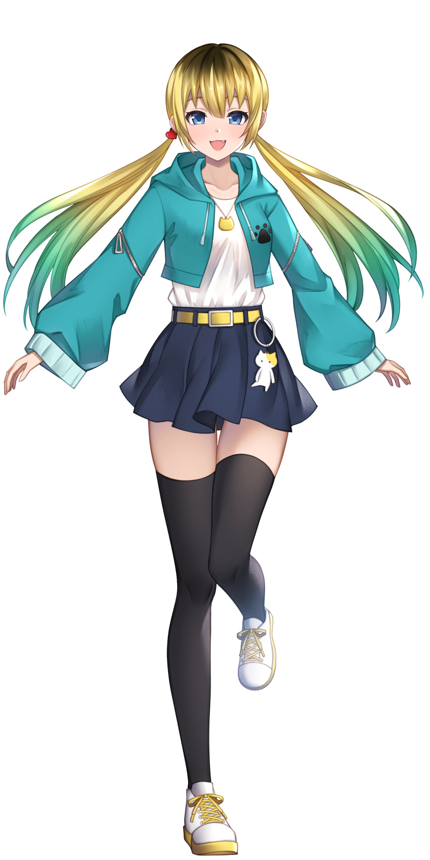 Safebooru - 1girl :d absurdres annno ans belt black hair black thighhighs blonde hair blue eyes ...