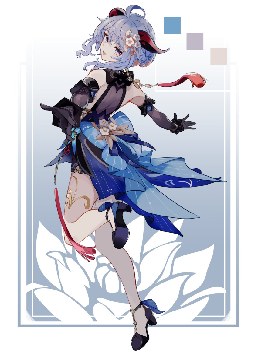 Safebooru - 1girl ahoge black footwear black gloves blue dress blue hair c931117126679 dress ...