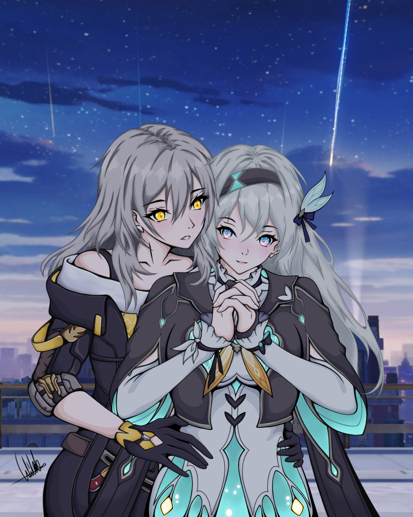 Safebooru - 2girls absurdres blush firefly (honkai: star rail) grey hair highres holding honkai ...