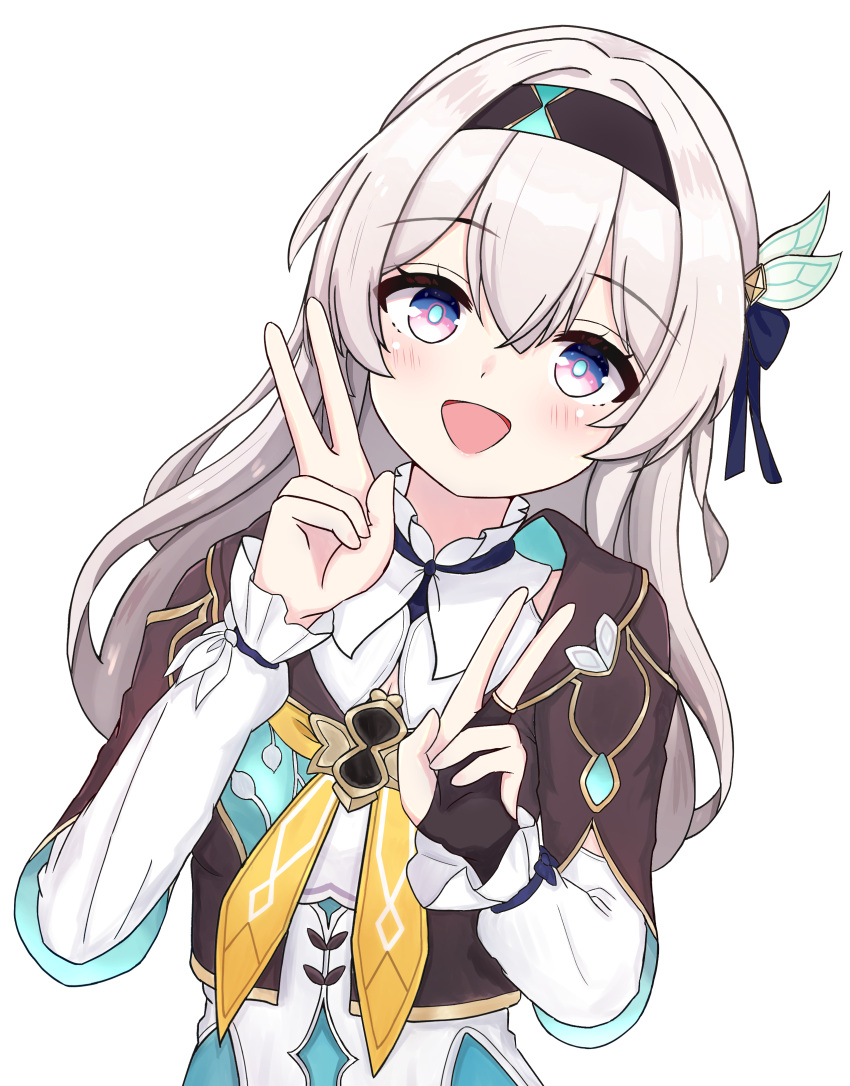 Safebooru - 1girl :d absurdres black hairband black jacket blue eyes blue pupils blue ribbon ...