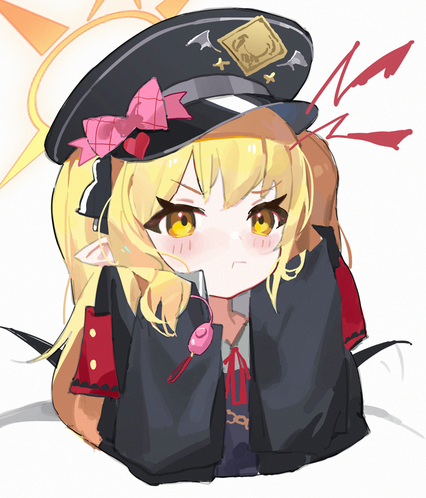 Safebooru - 1girl black coat black dress black headwear blonde hair blue archive blush closed ...