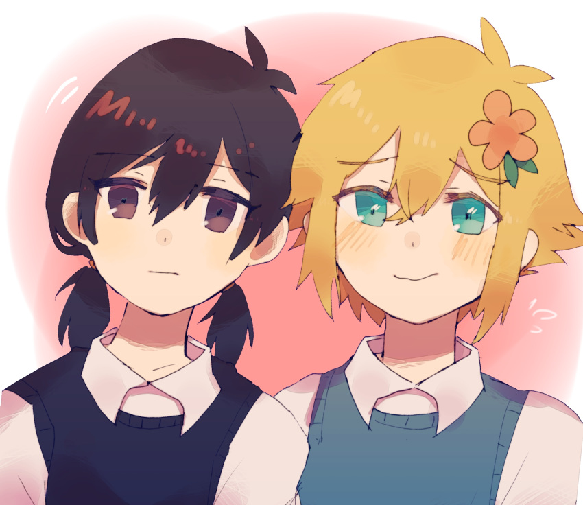 Safebooru - 1boy 1girl antenna hair aqua eyes basil (faraway) (omori) basil (omori) black eyes ...