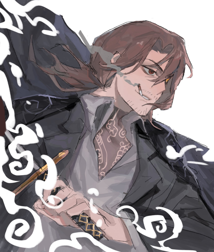 Safebooru - 1boy 2024 brown eyes brown hair cigarette facial hair ...