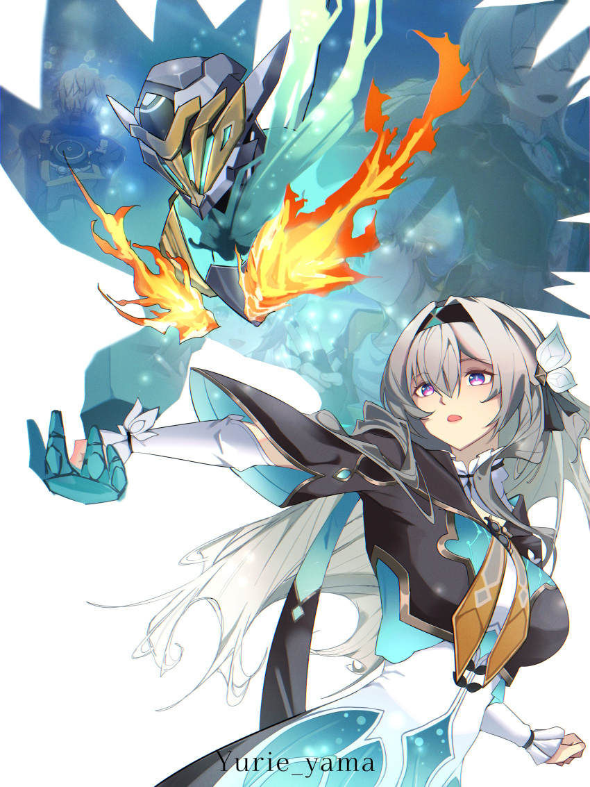 Safebooru - :d absurdres black hairband black jacket black ribbon blue ...