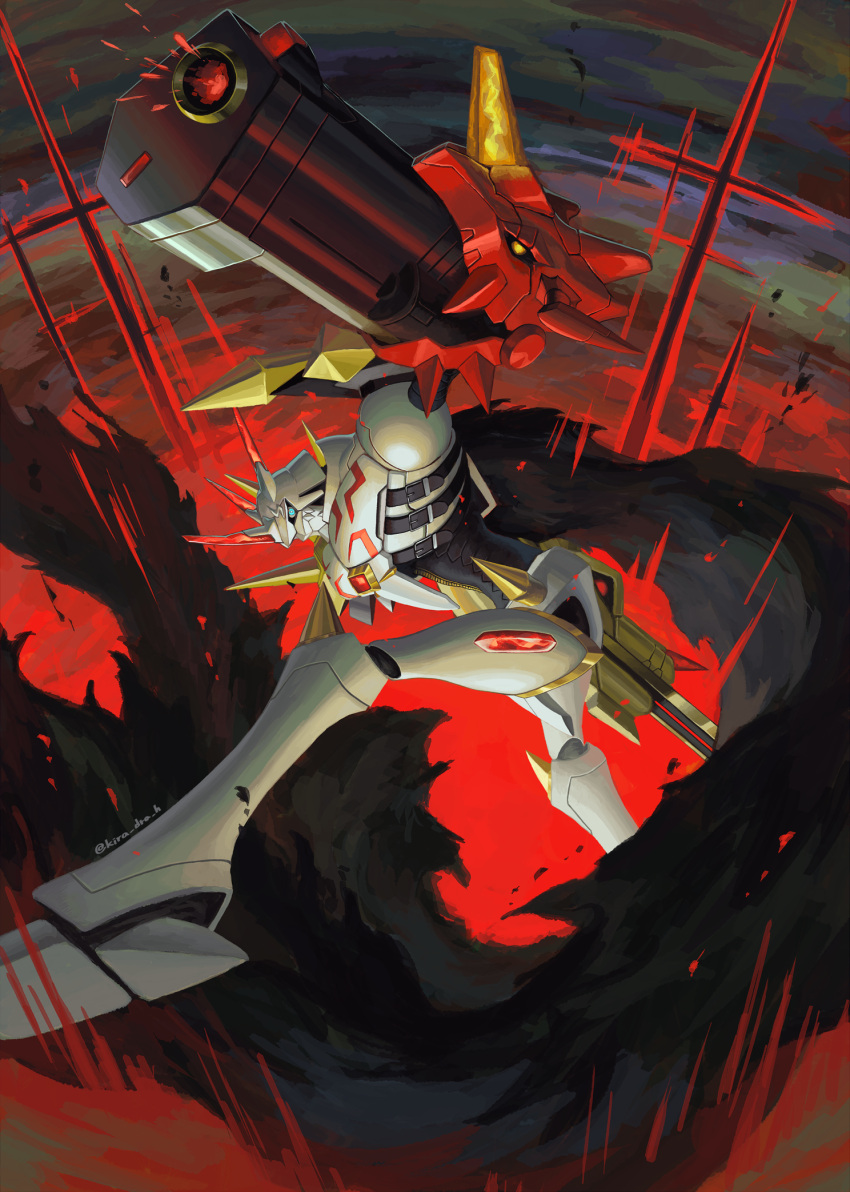 Safebooru - arm blade arm cannon blue eyes cannon cape creature digimon ...