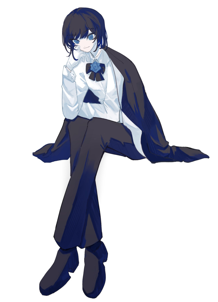 Safebooru - 1girl ado (utaite) black bow black bowtie black coat black footwear black hair black ...