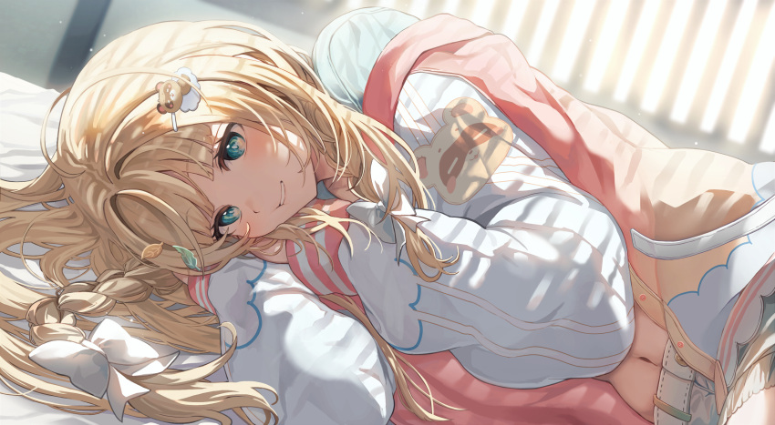 Safebooru - 1girl blonde hair blue eyes blush hair ornament highres hololive jacket kakeru ...