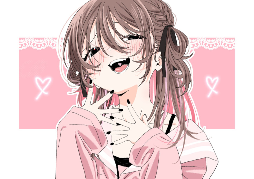 Safebooru 1girl Black Camisole Black Eyes Black Nails Blush Brown 1810