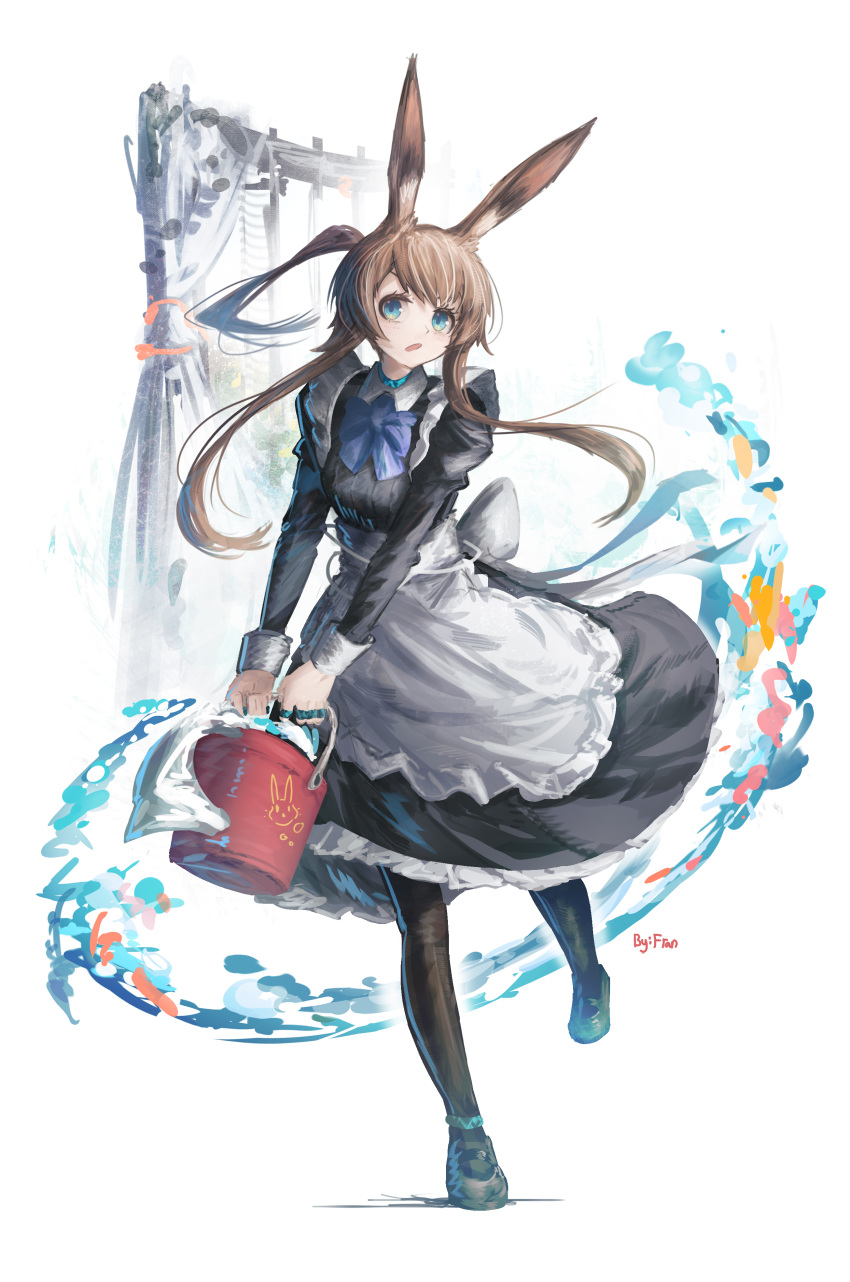 Safebooru - 1girl absurdres alternate costume amiya (arknights) animal ears apron arknights blue ...