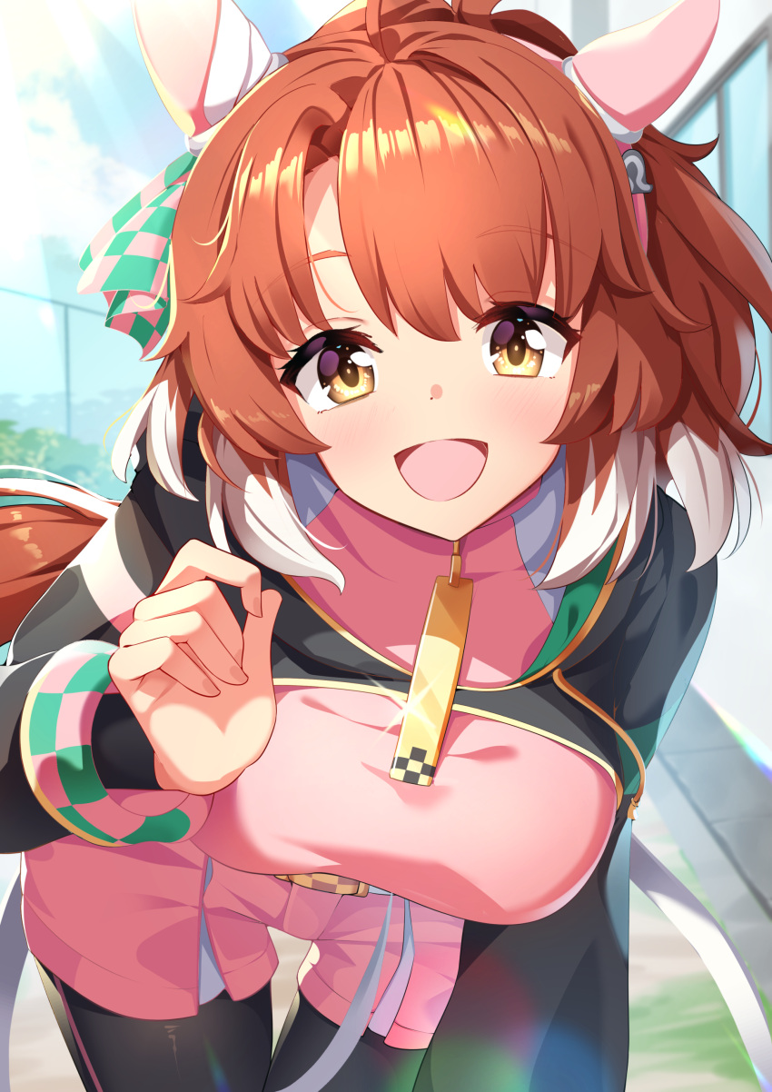 Safebooru - 1girl absurdres animal ears blending blurry blurry background breasts brown eyes ...