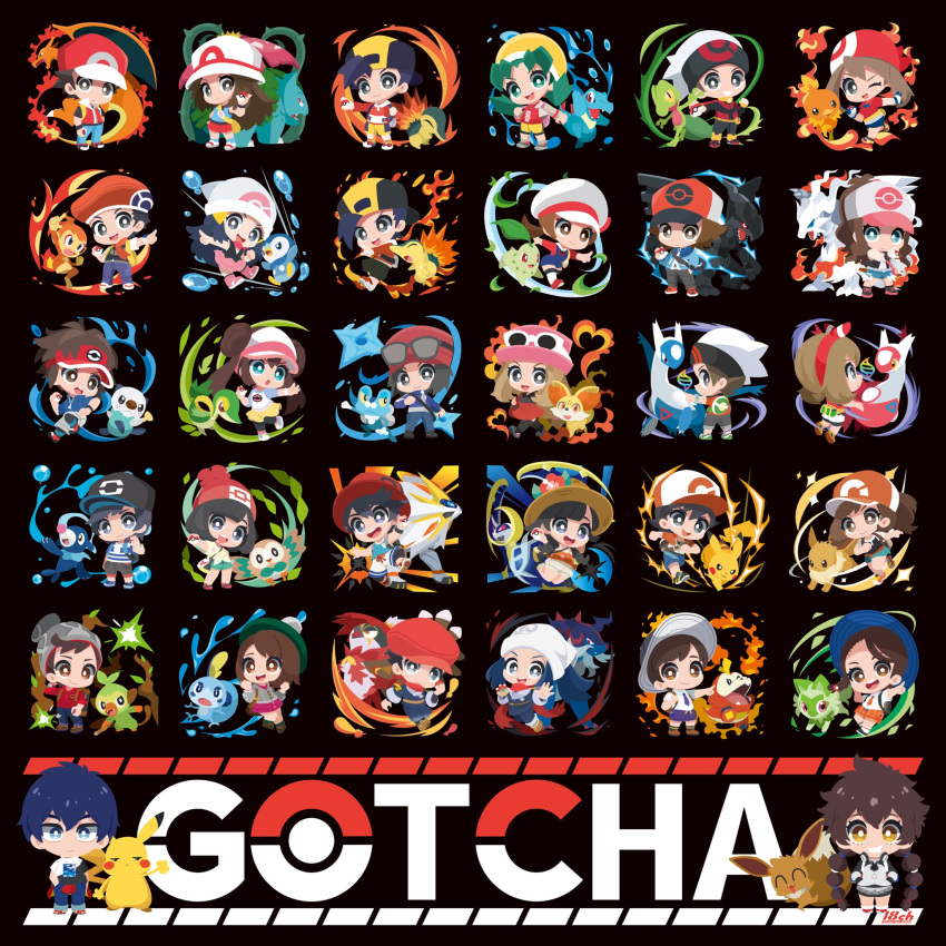 Safebooru - 18ch 6+boys 6+girls akari (pokemon) aqua hair artist name ...