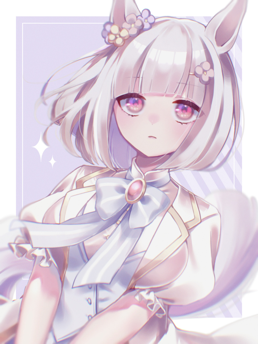 Safebooru - 1girl animal ears blurry bow bowtie breasts brooch coat ...