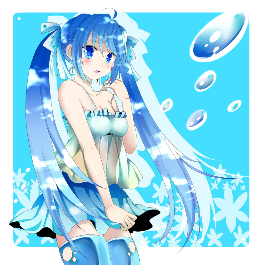 Safebooru - 1girl blue eyes blue hair hair ribbon hatsune miku highres long hair mariwai ...