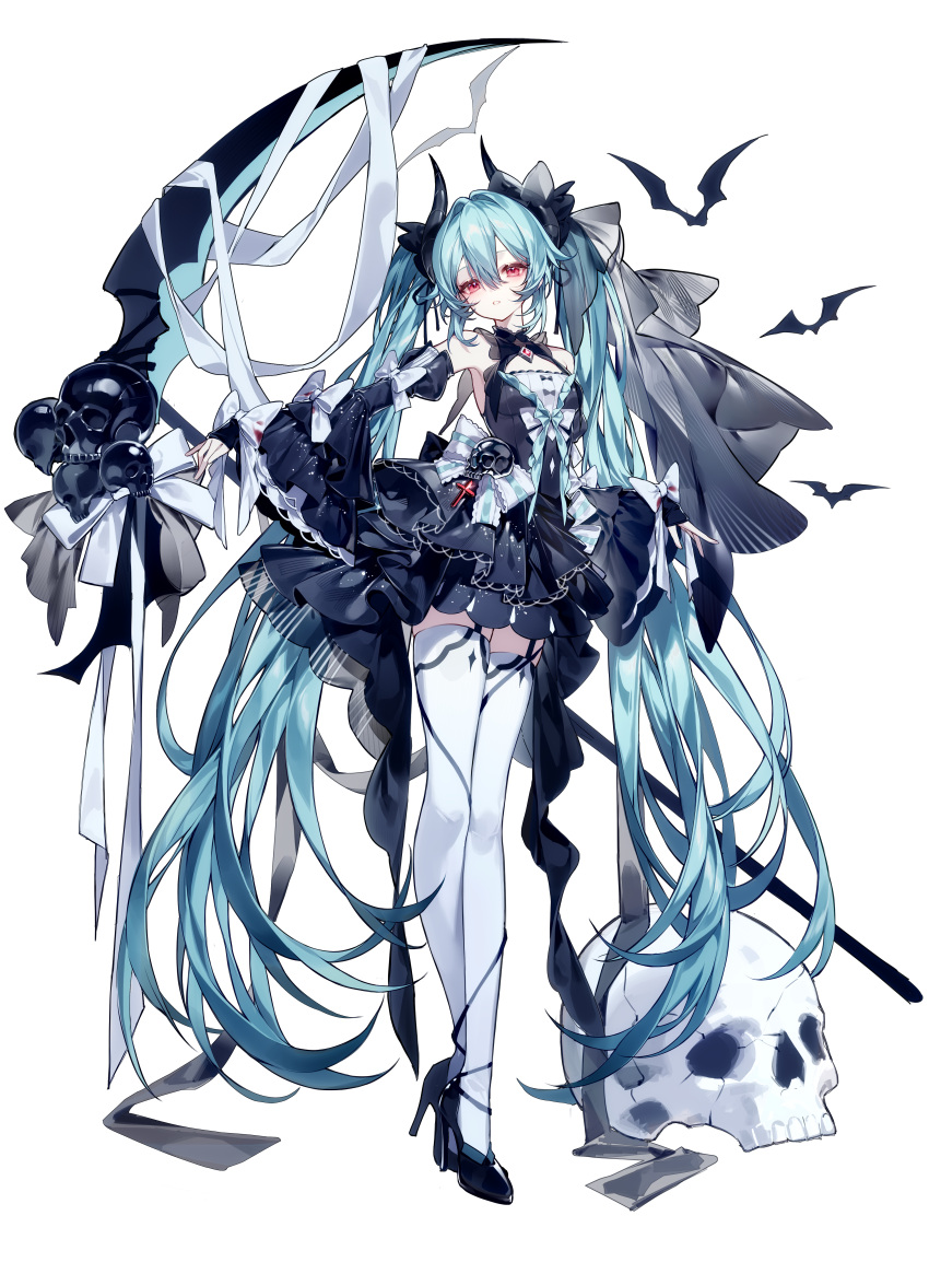 Safebooru - 1girl absurdres aqua hair bare shoulders bat (animal) black ...