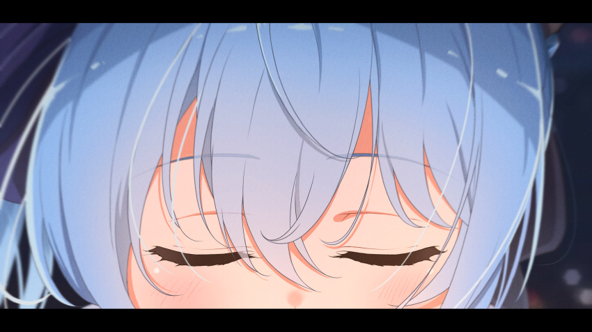 Safebooru - 1girl blue hair blue ribbon blush close-up commentary diootaro double-parted bangs ...