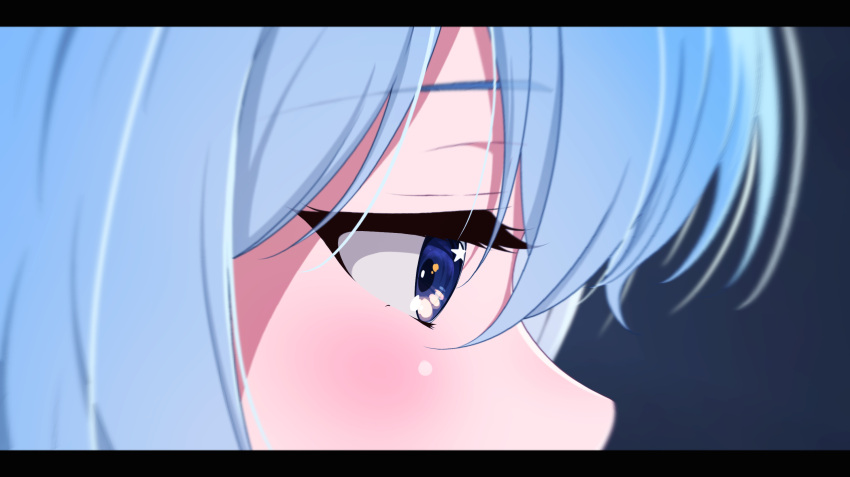 Safebooru - 1girl blue eyes blue hair blush close-up commentary diootaro eye focus from side ...