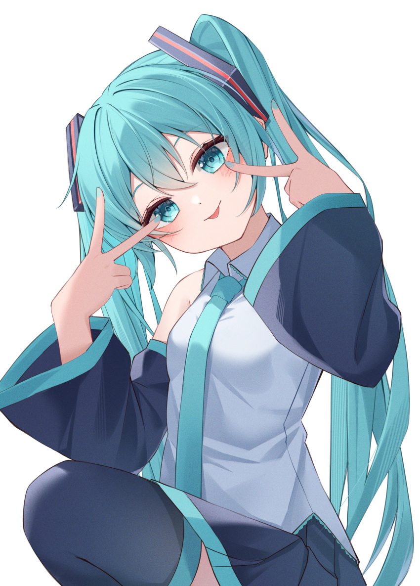 Safebooru - 1girl :p absurdres aqua eyes aqua hair bare shoulders breasts hair ribbon hatsune ...