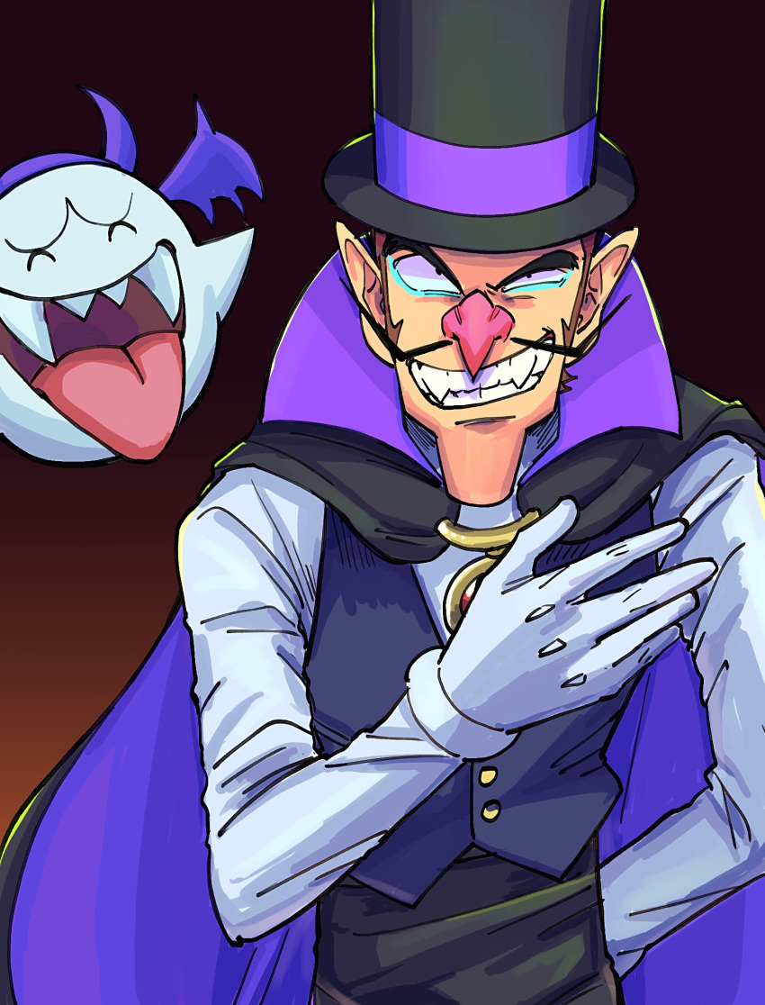 Safebooru - 1boy 1other alternate costume black cape black hat black ...