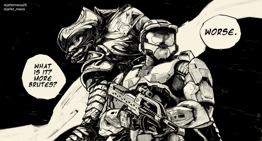 Safebooru - 2boys alien arbiter armor back-to-back battle rifle br55 ...