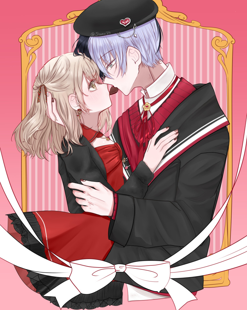 Safebooru - 1boy 1girl absurdres aoyagi touya azusawa kohane black hat black jacket blue hair ...