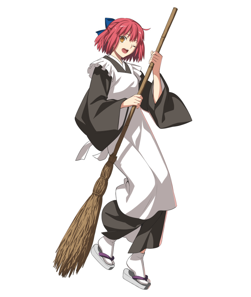 Safebooru - 1girl ahoge anime coloring ankle socks apron black kimono ...