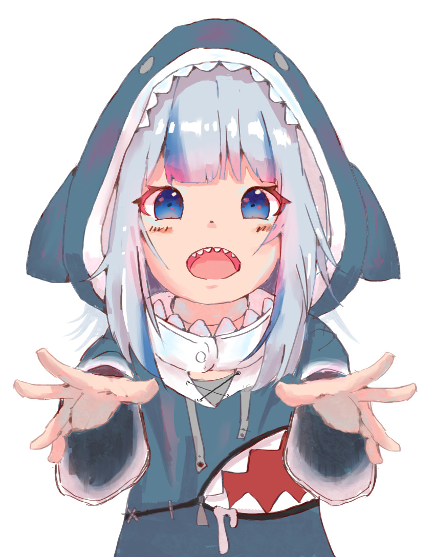 Safebooru - 1girl absurdres animal hood blue eyes blue hair blue hoodie blush brianlee709 ...