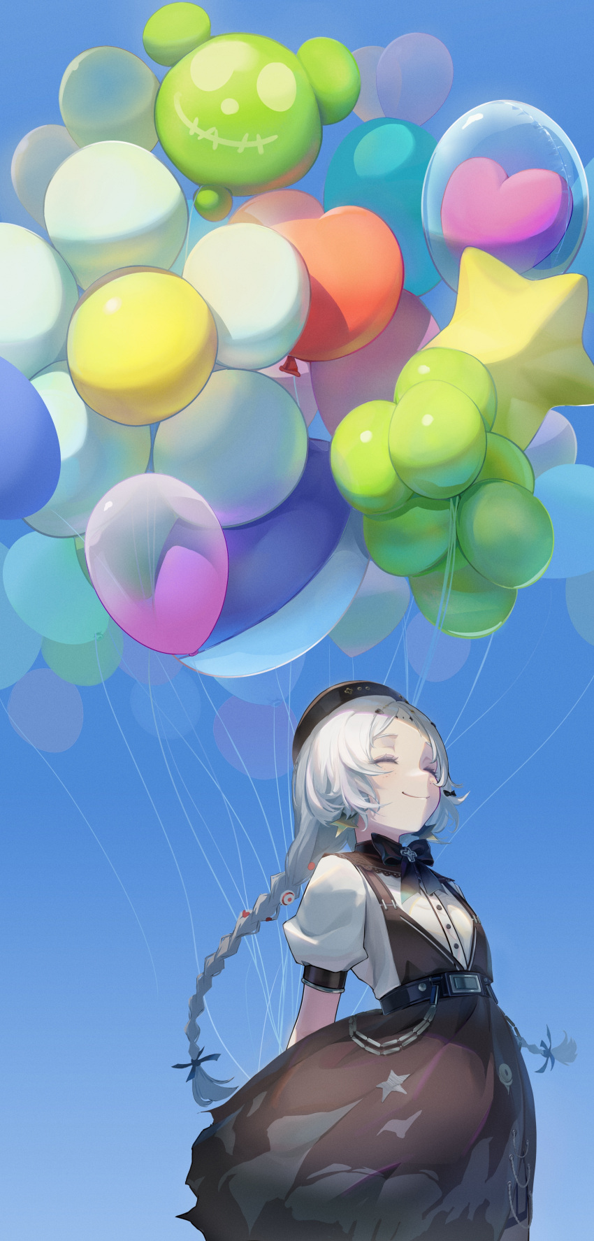 Safebooru - 1girl ^ ^ absurdres alicks (8923240) arms behind back balloon balloon party beret ...