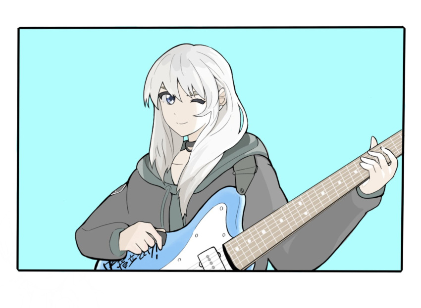 Safebooru - 1girl black choker black jacket blue background blue eyes ...