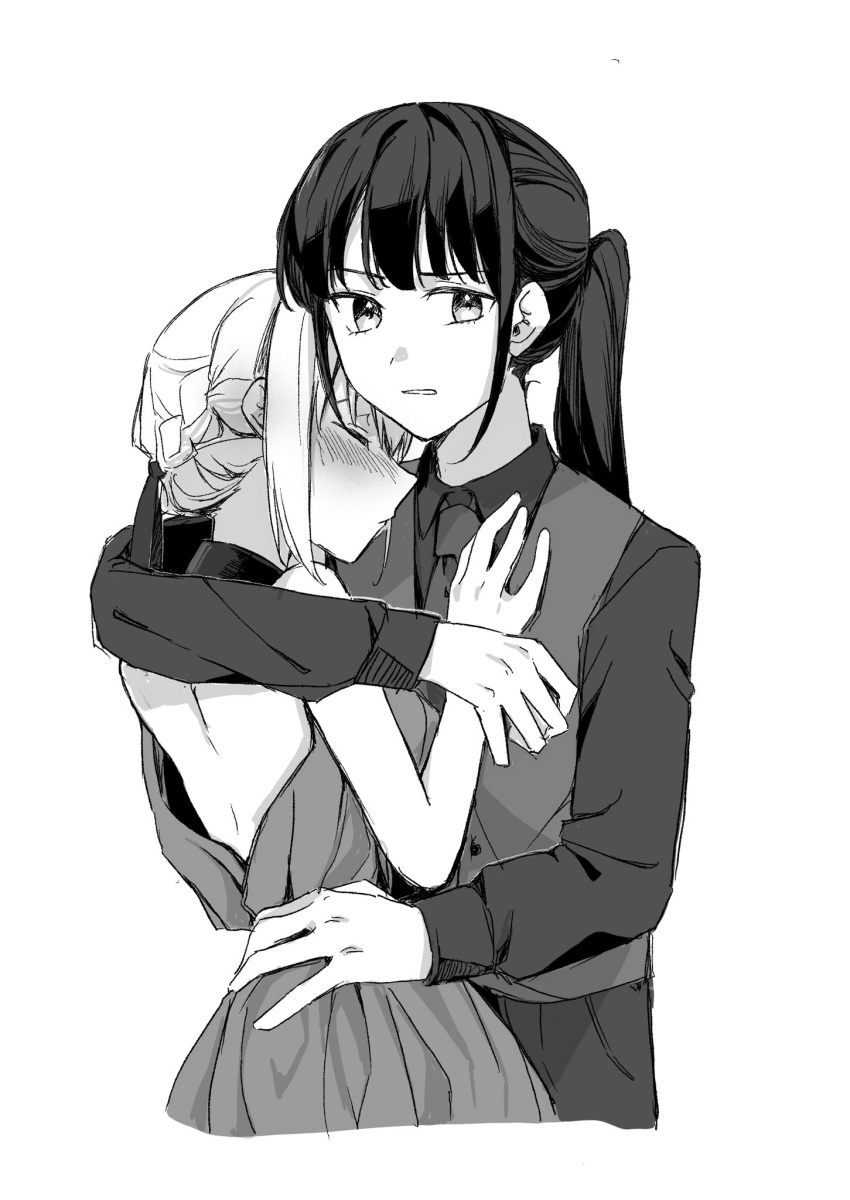 Safebooru - 2girls arm around neck backless dress backless outfit blush ...