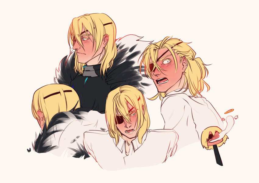 Safebooru - 1boy angel wings armor black armor black fur blonde hair blue eyes blush breastplate ...