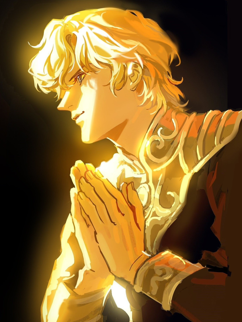 Safebooru - 1boy black jacket blonde hair blue eyes chinese commentary closed mouth commentary ...