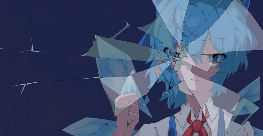 Safebooru - 1girl azunishi (azns 0) blue background blue eyes blue hair broken glass cirno ...