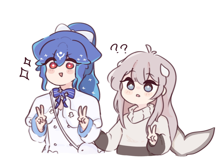 Safebooru - 2girls :d bag bao (vtuber) blue bow blue hair blush ...