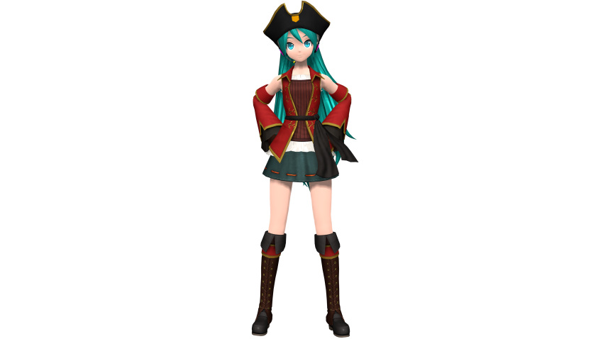 Safebooru - 1girl 3d absurdres blue eyes boots full body green hair hat ...