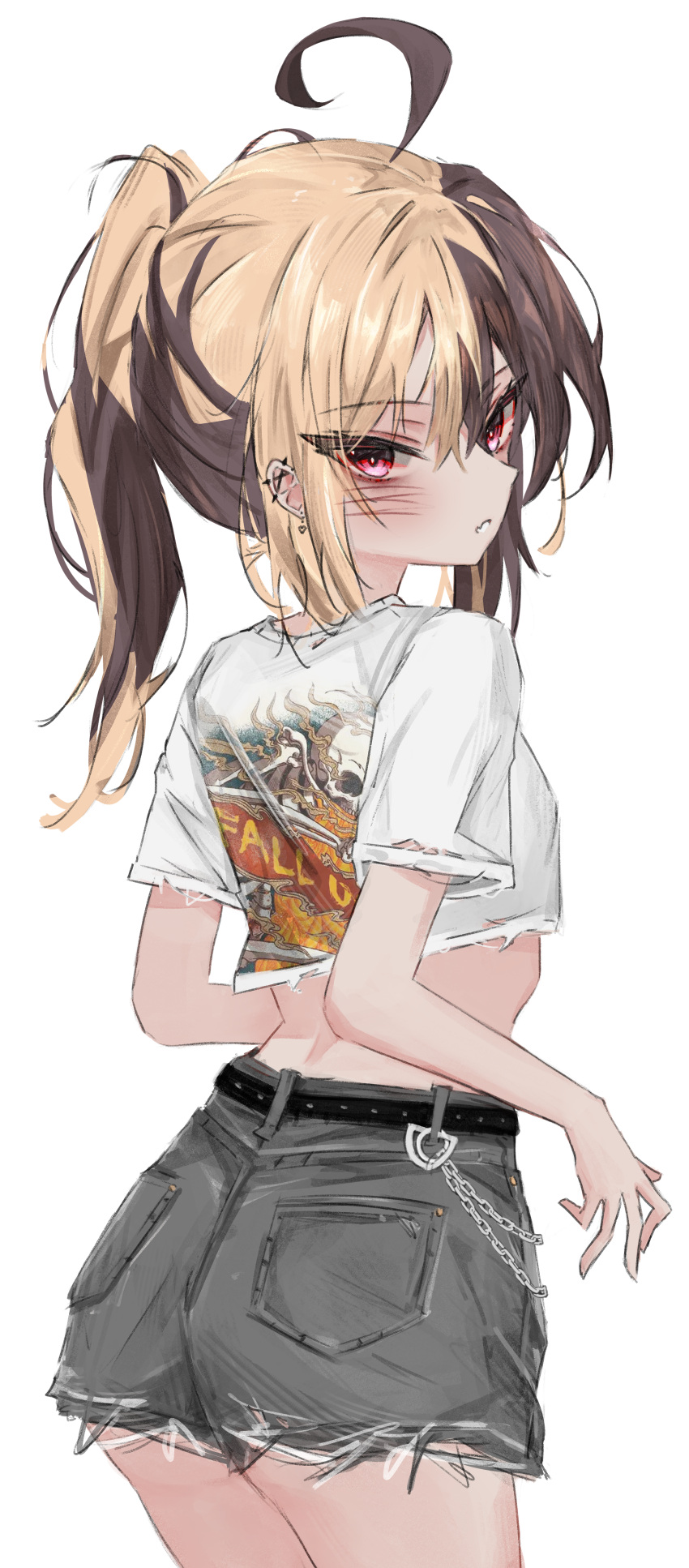 Safebooru - 1girl absurdres ahoge akarinnndesu belt black belt black shorts blush brown hair ...