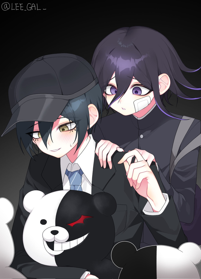 Safebooru - 2boys artist name black background black hair blue necktie ...