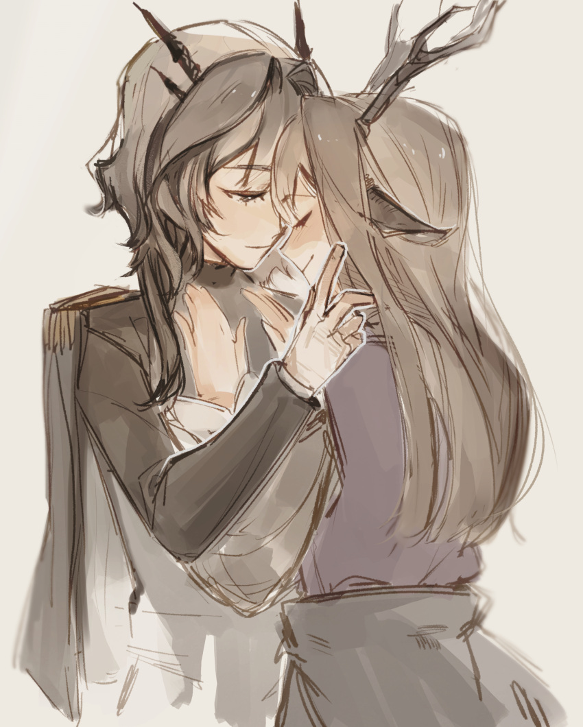 Safebooru - 2girls absurdres alina (arknights) animal ears antlers arknights black cape black ...