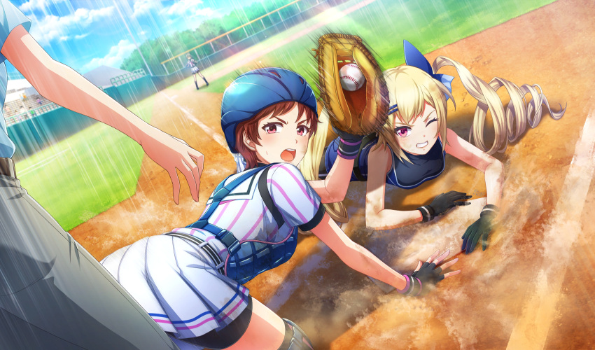 Safebooru - ball baseball baseball (object) baseball helmet baseball mitt baseball stadium ...