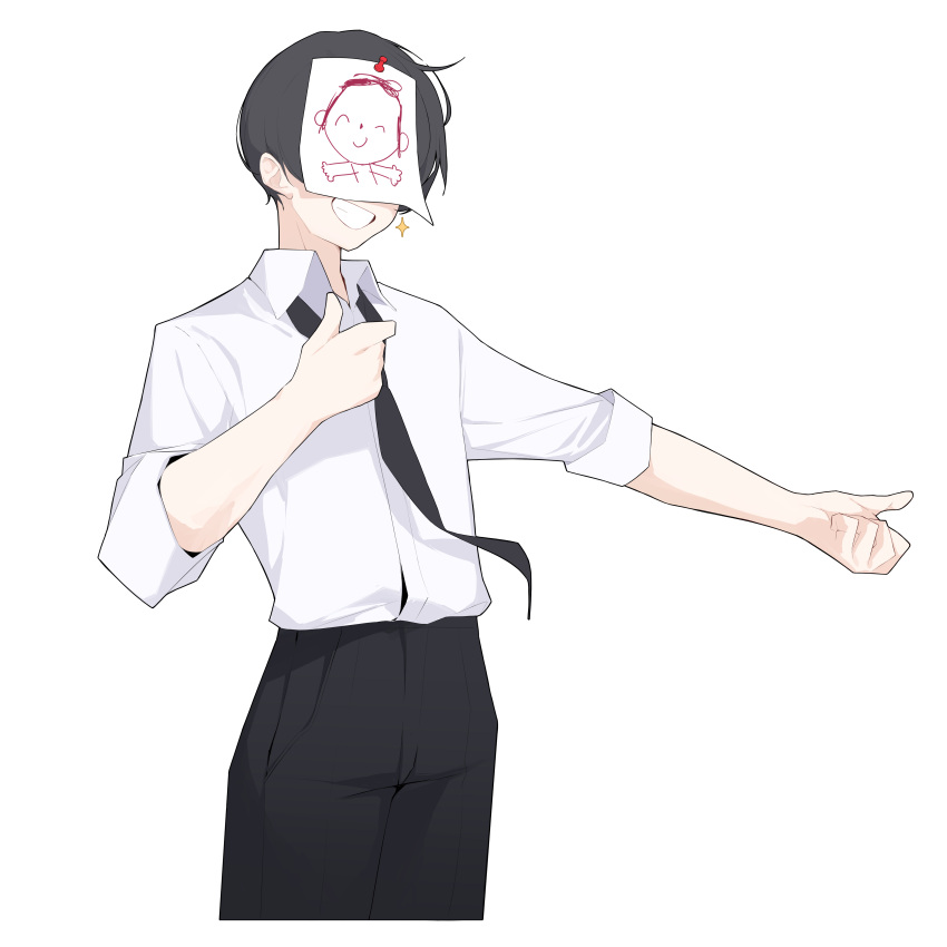 Safebooru - 1boy absurdres black hair black necktie black pants blue archive collared shirt ...