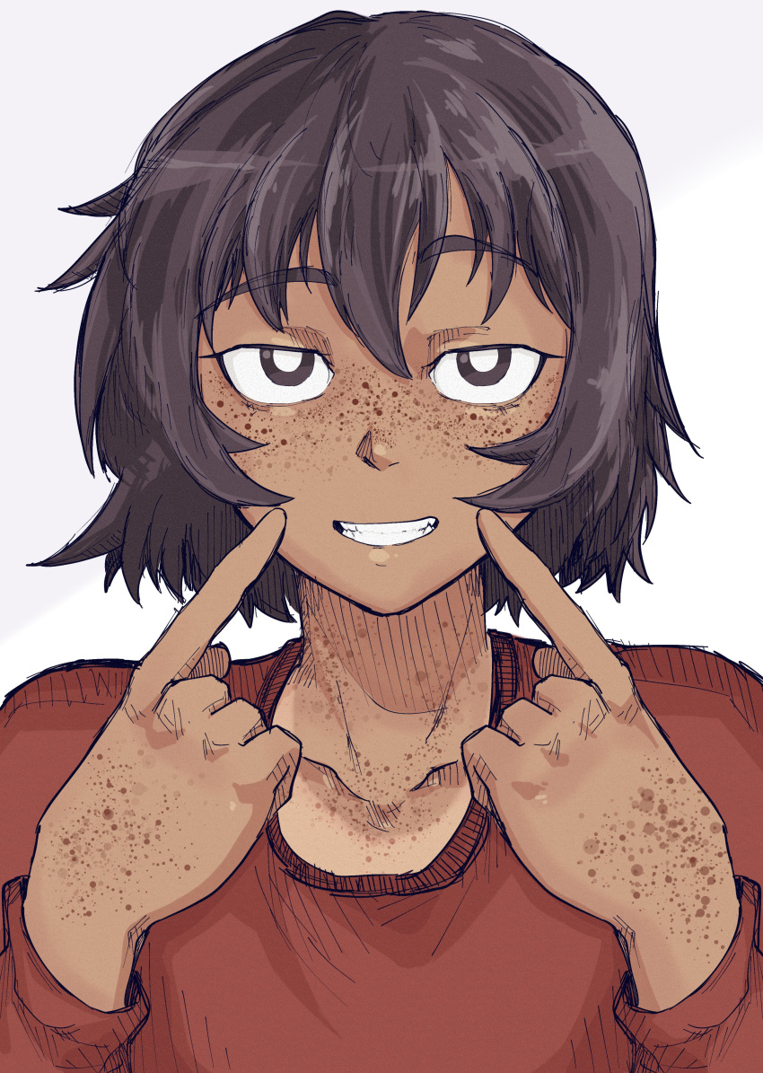 Safebooru - 1girl absurdres ameh li azumanga daioh black hair body freckles bright pupils brown ...
