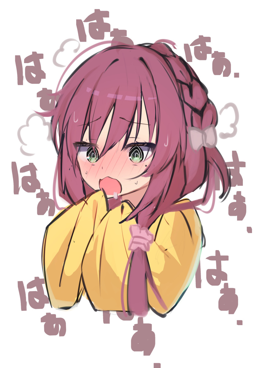 Safebooru - 1girl @ @ absurdres animal ears aroused blush bow braid ...