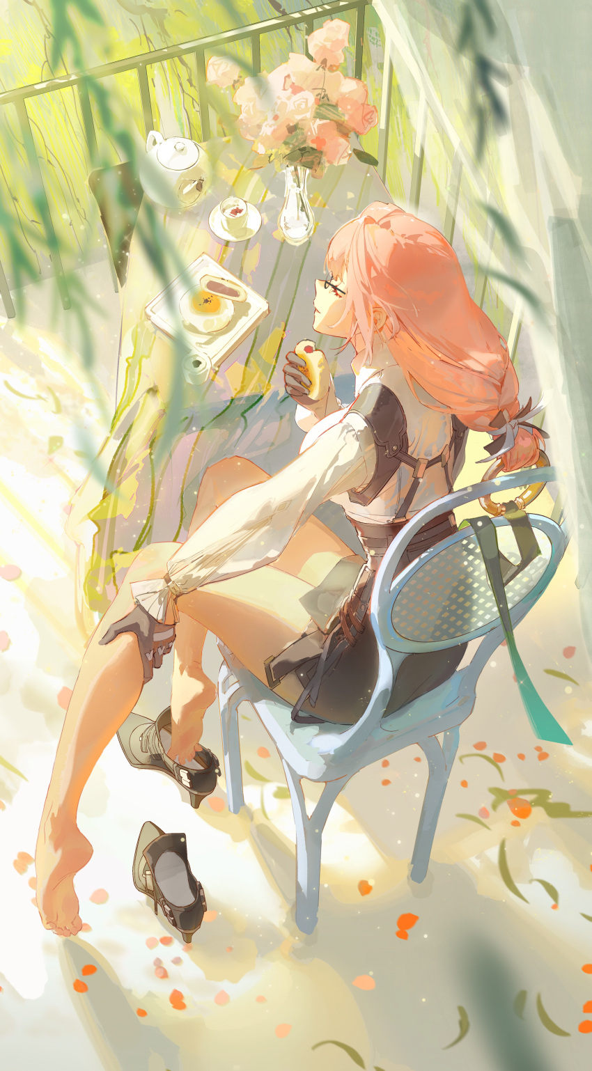 Safebooru - 1girl absurdres bare legs black footwear black gloves black skirt chinese commentary ...