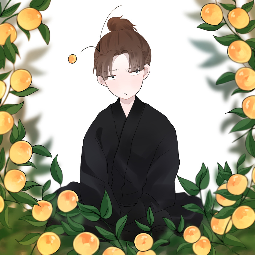 Safebooru - 1boy black kimono blurry blurry background brown hair duoa ...