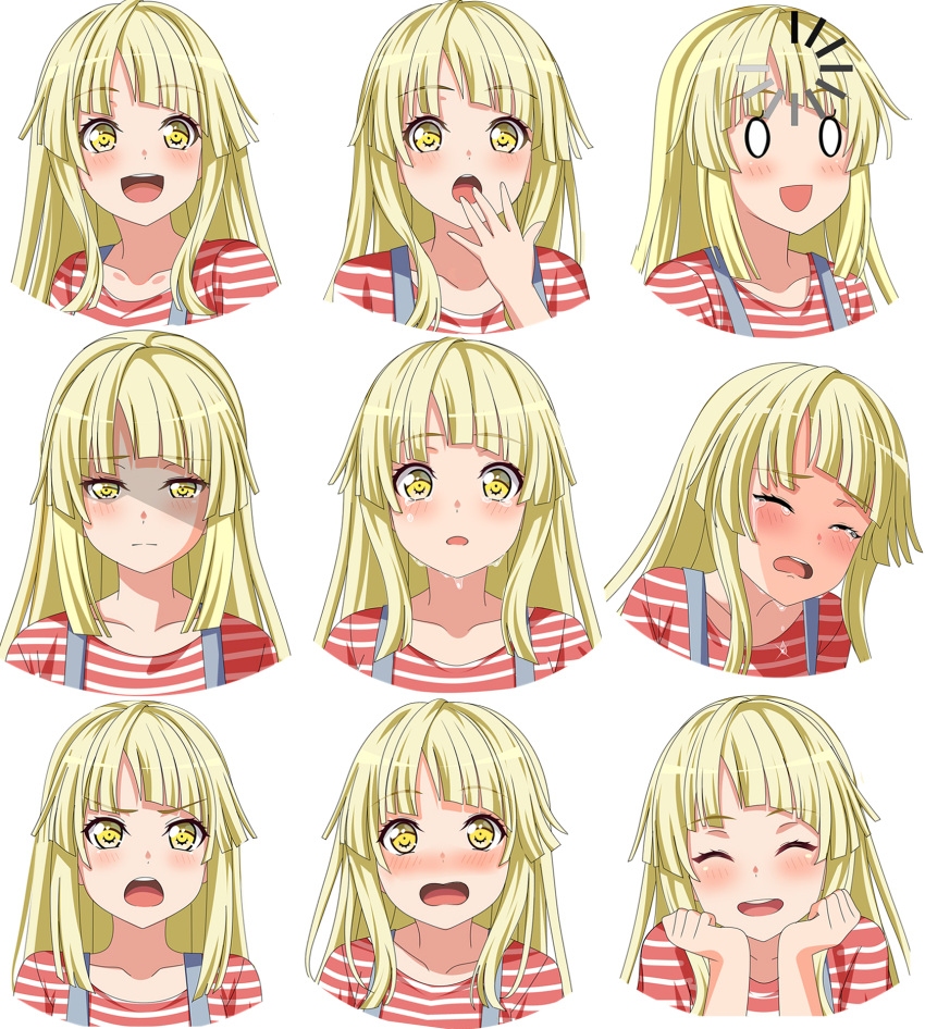 Safebooru - 1girl bang dream! blonde hair blue overalls blush closed eyes closed mouth ...
